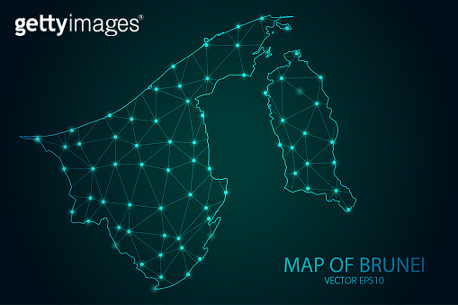 Map of Brunei - With glowing point and lines scales on The dark gradient background, 3D mesh ...