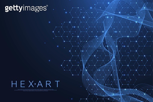 Technology abstract lines and dots connect background with hexagons ...