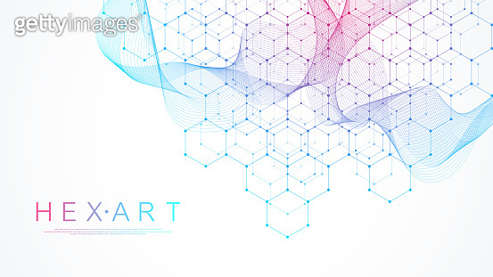 Technology abstract lines and dots connect background with hexagons ...