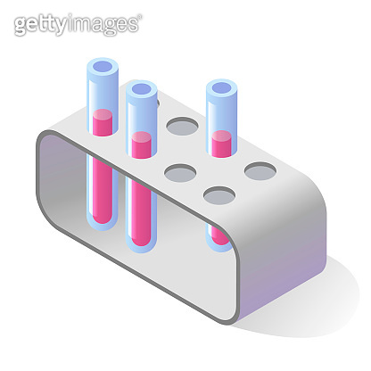Test tubes with pink liquid and lab rack isometric illustration ...