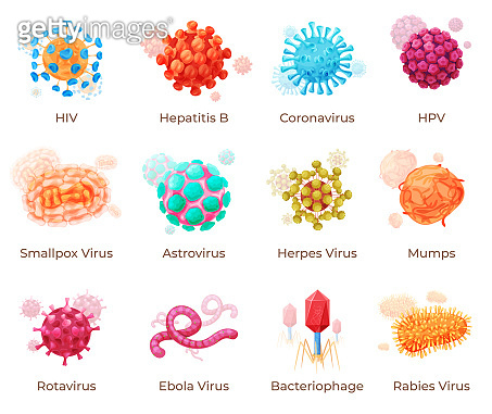 Human viruses with names infographic collection vector. Disease virus ...
