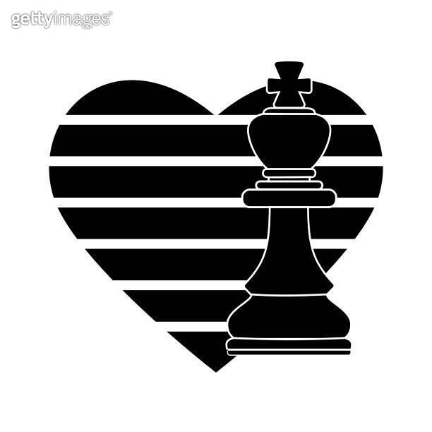 Composition Chess piece king on the background of an abstract heart, a ...