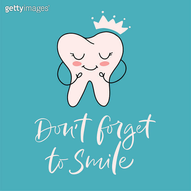Vector calligraphy illustration of Don't forget to smile. Cute tooth ...