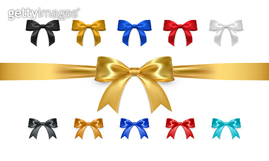 Set of realistic vector bows isolated on white background. Golden ...