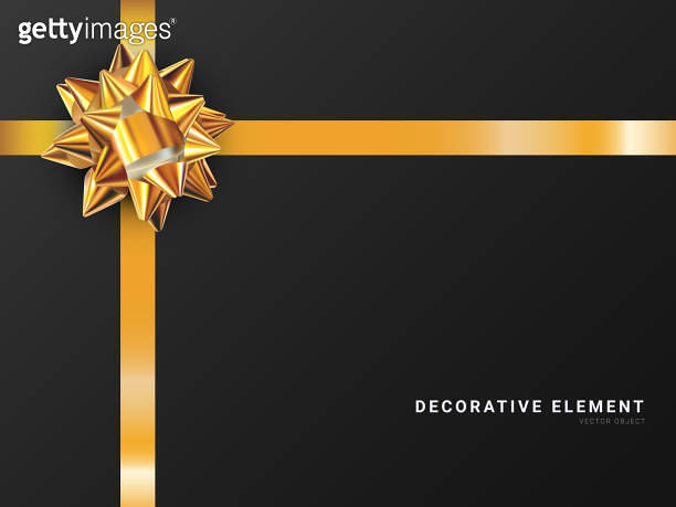 Realistic vector bow isolated on black background. Golden gift bows for ...
