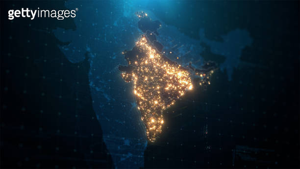 Night Map of India with City Lights Illumination 이미지 (1297440064) - 게티이미지뱅크