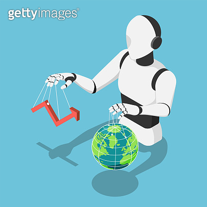 Isometric Ai Robot Controlling market financial chart and The World ...