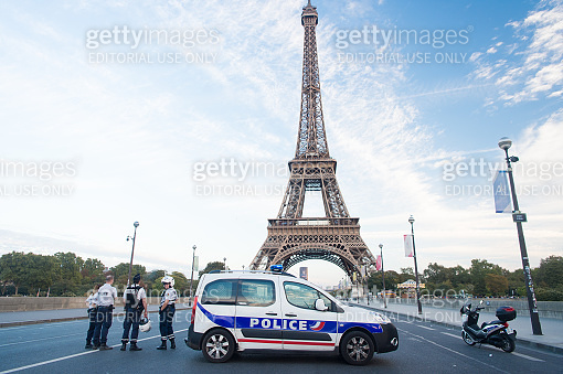 traffic police checkpoint on eiffel tower background. traffic police ...