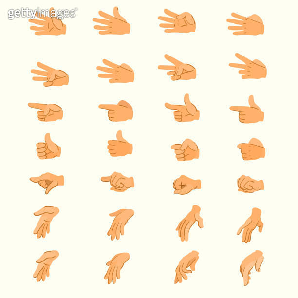 Hand animation. Hands in different positions. Key frames of the hands ...