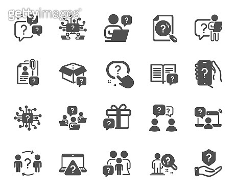 Questions icons. Artificial Intelligence computer, phone with Question mark, Problem solve ...