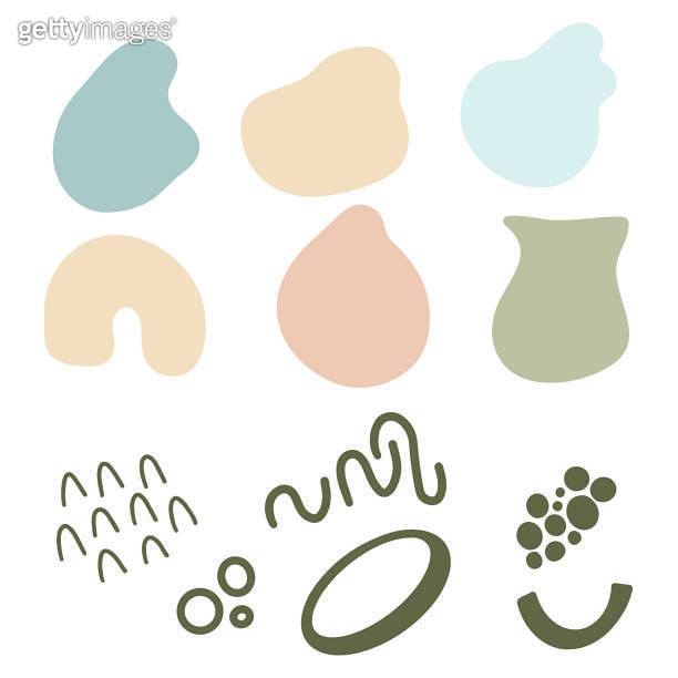 Set of hand drawn colorful shapes and doodle objects - circles, lines ...