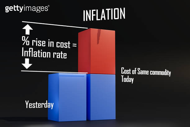 3D graph bar chart explains Inflation rate. (1359783423) - 게티이미지뱅크