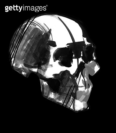 Sad and dull human skull. Drawing for t-shirt print 이미지 (1314596017 ...