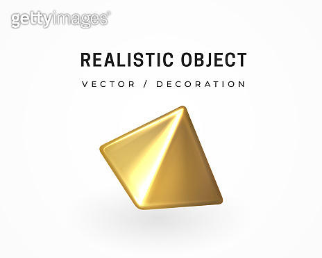 Gold metal pyramid. Volumetric geometric shape. Isolated on white. 3d ...