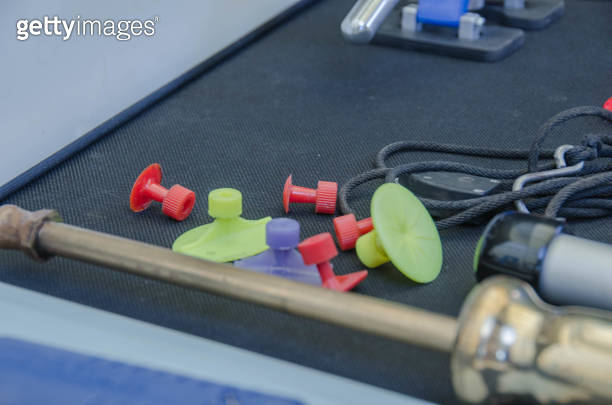 Paintless Dent Repair Kit Tools Set On The Work Table. Tools For Repair ...