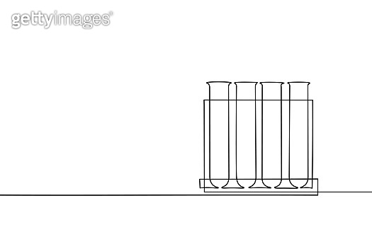 Single continuous line art chemical flasks. Science laboratory analysis ...