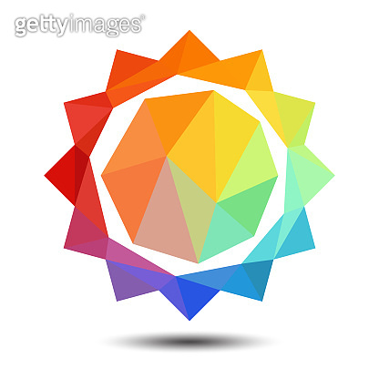 Polygon Sun with rainbow colors Icon on white background 이미지 ...