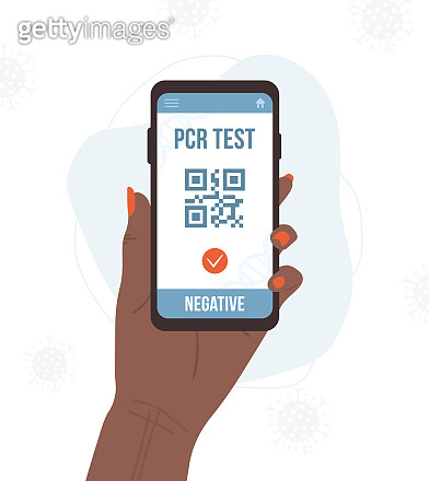QR code with PCR test. Check of safety from covid-19. African female ...