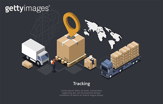 Conceptual Art Of Package GPS Tracking With Two Characters Working ...