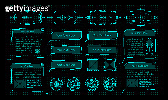 HUD elements. Cyberpunk virtual game interface. Neon frames with copy ...