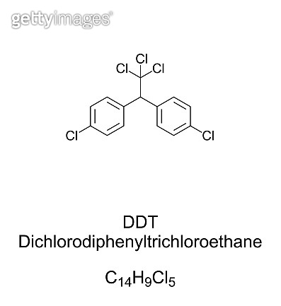 DDT, dichlorodiphenyltrichloroethane or clofenotane, chemical formula 이미지 (1329210512) - 게티이미지뱅크