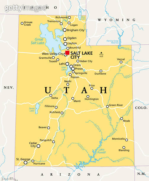 Utah, UT, political map, US state, nicknamed Beehive State 이미지 ...