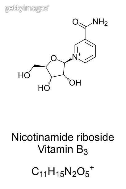 Nicotinamide riboside, vitamin B3 vitamer, chemical formula and ...