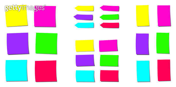 Neon colored sticky notes, different forms with bright fluorescent ...