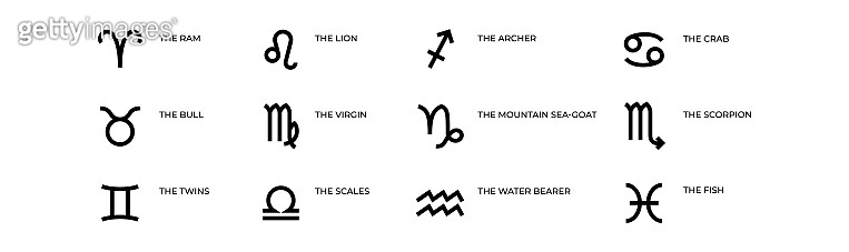 Zodiac signs. Astrology and horoscope black symbols. Astrological ...