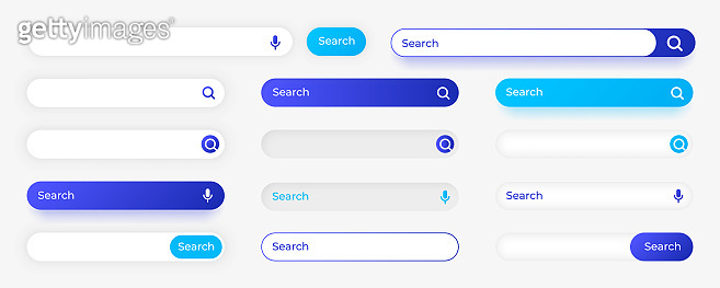 Website search button. Empty input field with cursor and interface elements. Blank digital ...
