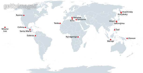 Map of the Decade Volcanoes 이미지 (1312966787) - 게티이미지뱅크
