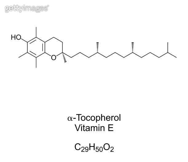 alpha-Tocopherol, Vitamin E chemical formula and skeletal structure 이미지 ...