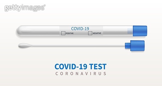 Virus test swab. 3d laboratory tests tube, medical blank container ...