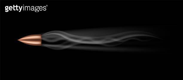 Bullet realistic. Flying bullet with smoke traces. Dangerous shooting ...
