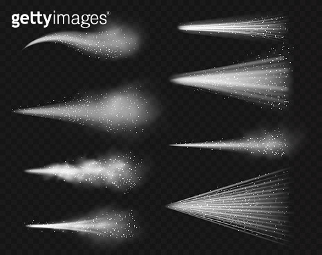 Airy water spray. Realistic mist jet little water particles flying ...