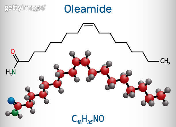 Oleamide molecule. It is fatty amide derived from oleic acid ...