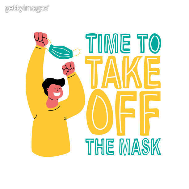 Time to take off the mask. Smiling man holding a protective mask over ...