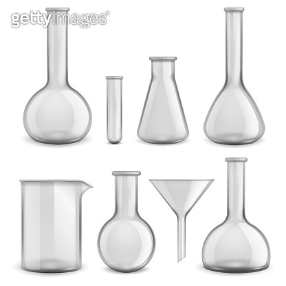 Glass chemical equipment. Realistic test tubes. 3D transparent ...