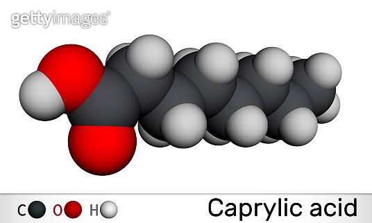 Caprylic acid , octanoic acid molecule. It is straight-chain saturated ...