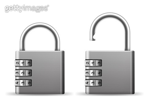 Padlocks combination. Realistic metallic locks. Secret key code ...