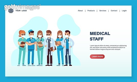 Medical staff landing page. Male and female doctors and nurses ...