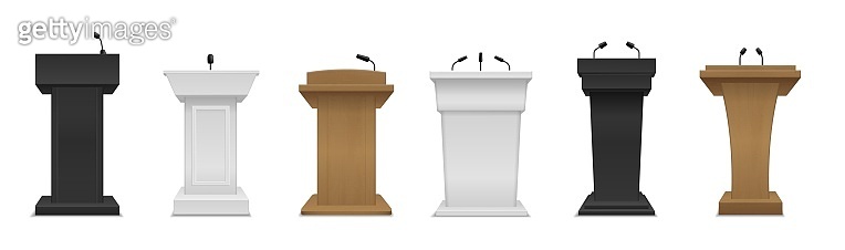 Realistic tribune. Different color and materials podium with ...