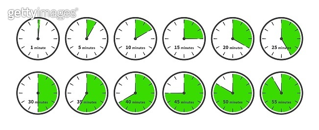 Minutes time dial. Schematic stopwatch timer, clock minutes marks ...