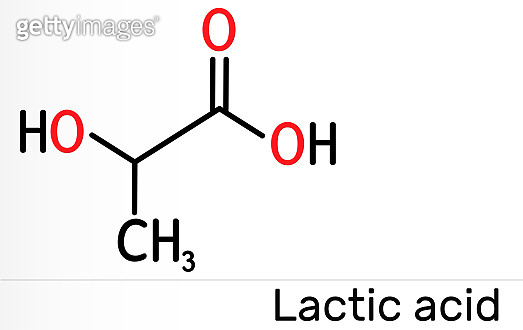 Lactic acid, lactate, milk sugar, C3H6O3 molecule. It is food additive ...