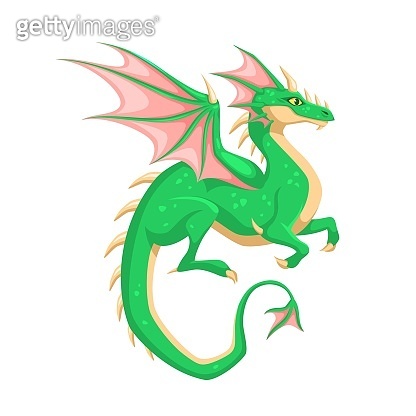 Magic Dragon. Winged green dragon. Fantasy vibrant colors creature ...
