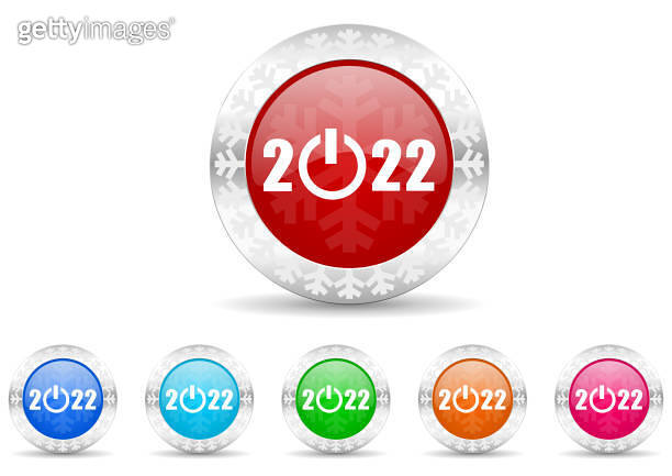 New year 2022 icon set in 6 color options. Christmas design glossy web ...