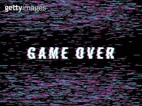 Final game glitch screen. Video game over inscription, broken final ...