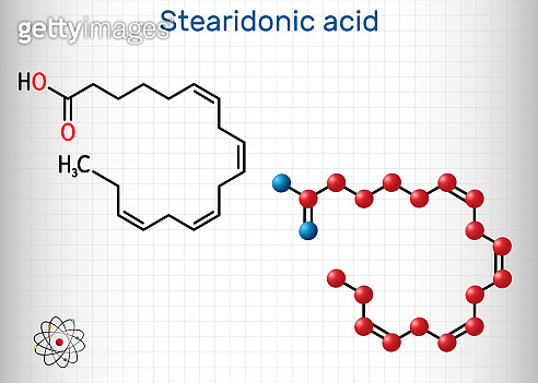 Stearidonic acid, moroctic acid, SDA molecule. It is an omega-3, fatty ...
