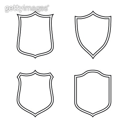 Labels shield outline. Simple line emblems different forms. Military or ...