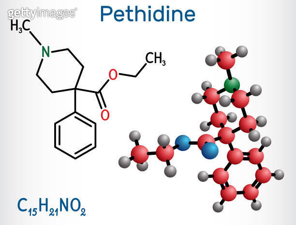 Pethidine, meperidin molecule. It is opioid agonist with analgesic and ...